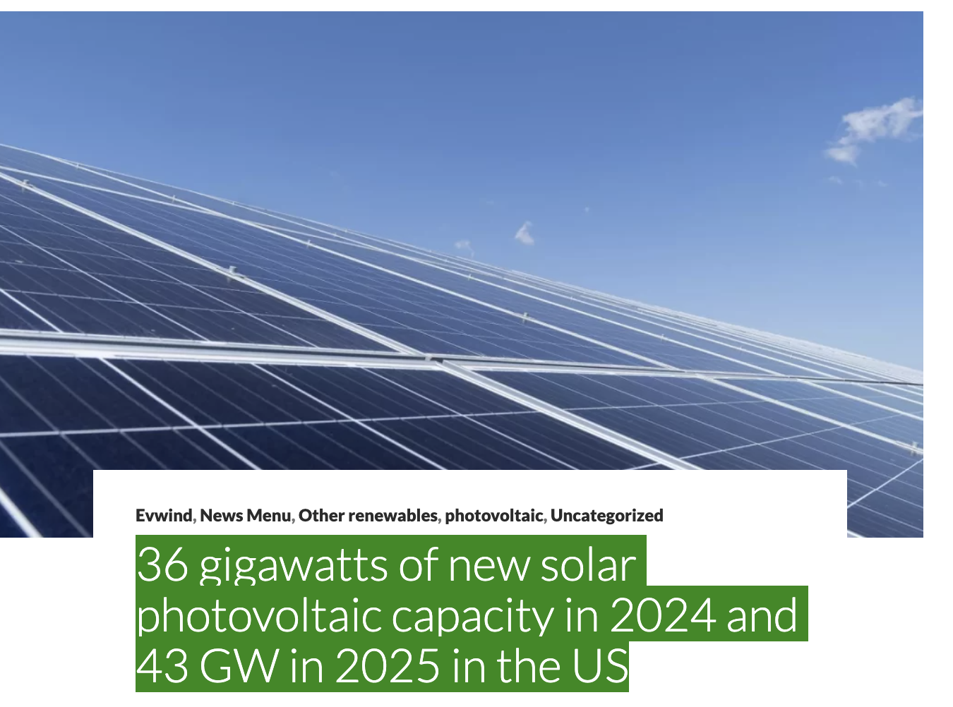 36 gigawatts of new solar photovoltaic capacity in 2024 and 43 GW in ...