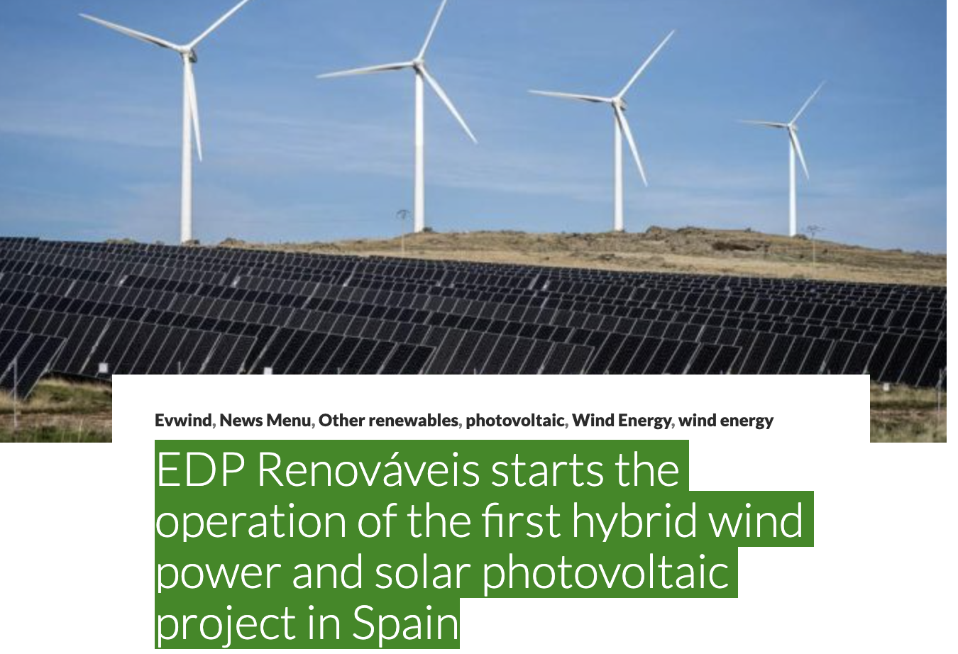 EDP Renováveis starts the operation of the first hybrid wind power and ...