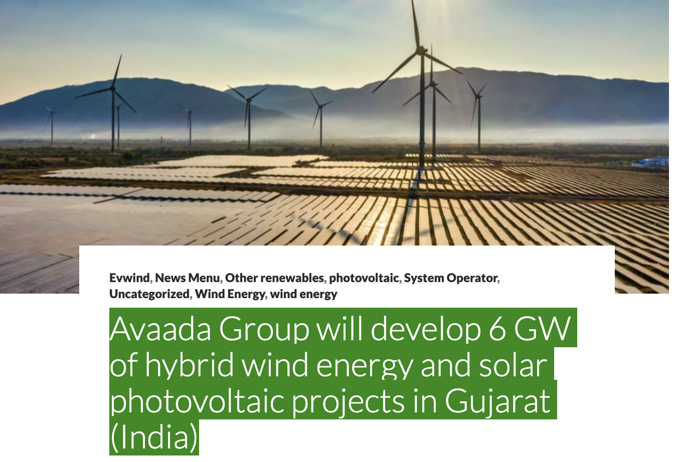 Avaada Group will develop 6 GW of hybrid wind energy and solar ...
